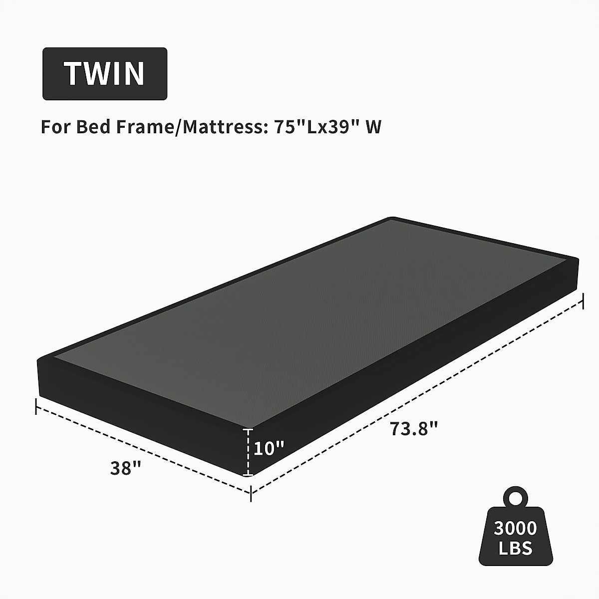 Twin Box Spring, 10 inch Box Spring for Twin Bed, Heavy Duty Metal Bed Frame with Fabric Cover, 3000lbs Max Weight Capacity Bed Base Mattress Foundation, Easy Assembly, Noise Free, Black