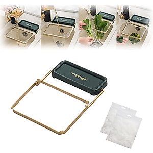 Kitchen Sink Strainer Net, Kitchen Sink Strainer Drain and Rag Rack with 100pcs Filter Bags, Collapsible Kitchen Sink Strainer Drain Basket (Green+100 Filter Nets)