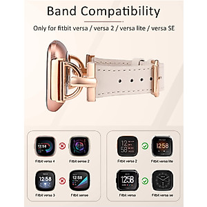 Wearlizer Leather Band Compatible with Fitbit Versa 2 Bands for Women, Dressy Slim Leather Strap Wristband with D-Shape Metal Buckle for Fitbit Versa/Versa 2/Versa Lite/Versa SE Smart Watch