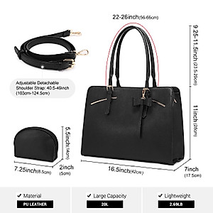 LOVEVOOK Laptop Bag for Women Work, Large Leather Laptop Tote Bag, 15.6 Inch Briefcase Purse Computer Bag with USB Charging Port, Business Office Handbag Shoulder Bag 2pcs Set, Black