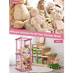 Feidyns Zoo Stuffed Animal Storage Wood, Extra Large Stuffed Animal Toy Zoo Storage Stuffed Animal Zoo Storage Holder Standing with Nets for Nursery Play Room Bedroom, Pink