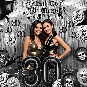 TSVATE Death to My 20s Decorations, 30th Birthday Decorations for Him, Rip to My 20s Birthday Decorations, Black 30th Birthday Decorations, 30 Balloon Numbers, Table Cloth, Cheers to 30 Years Dirty 30