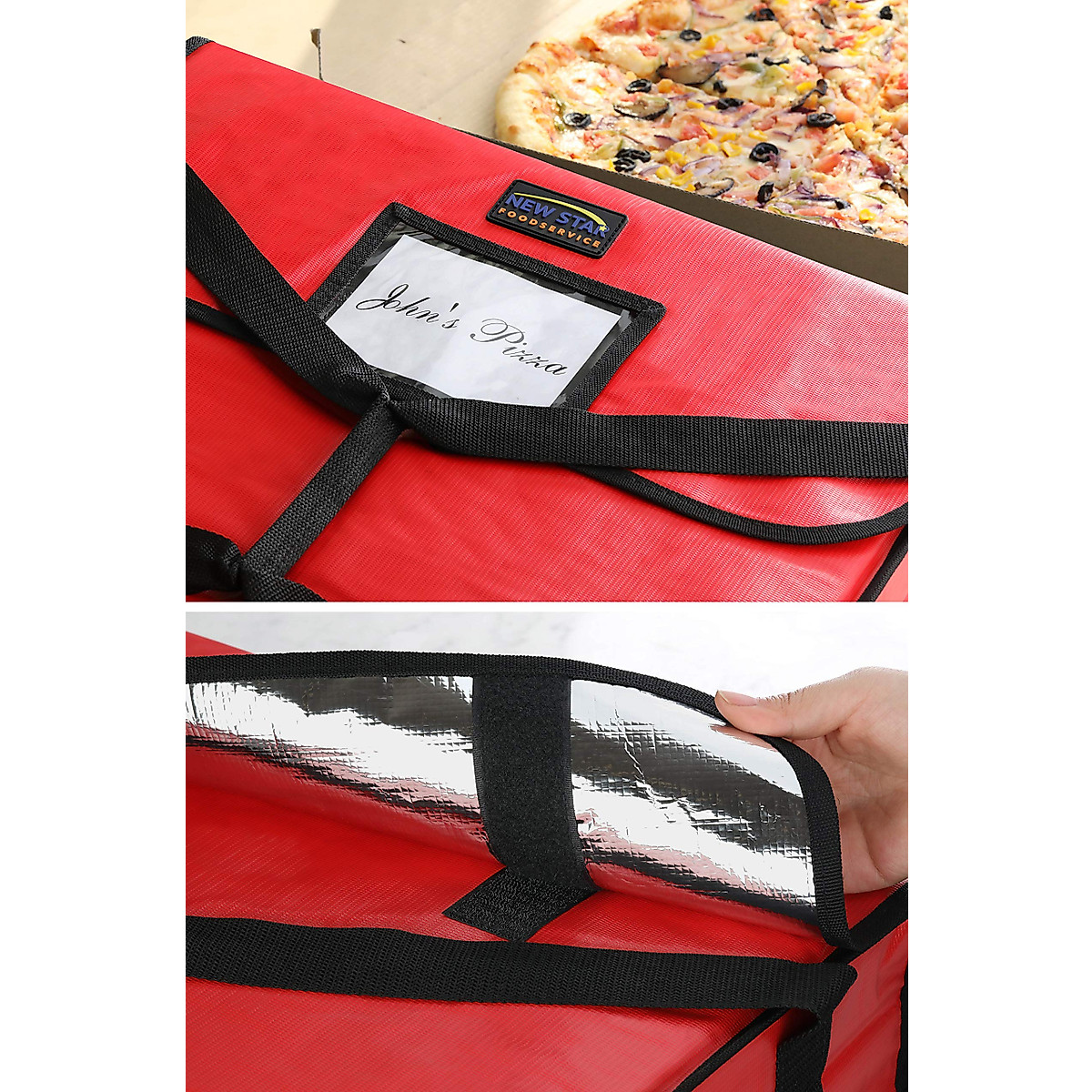 New Star Foodservice 50073 Insulated Pizza Delivery Bag, 18" by 18" by 5", Red
