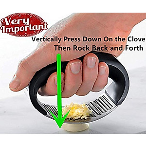 Garlic Press Rocker Silicon Garlic Peeler Stainless Steel Garlic Mincer Clove Crusher Masher Mincing Tool Innovative NEW Kitchen Gadget (silver black color)