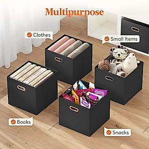 Lifewit 13 Inch Cube Storage Bins, 6 Packs Cube Storage Organizer, Foldable Decorative Fabric Storage Baskets for Organizing Home Organizers with Metal Handles for Shelves, Closet, Black