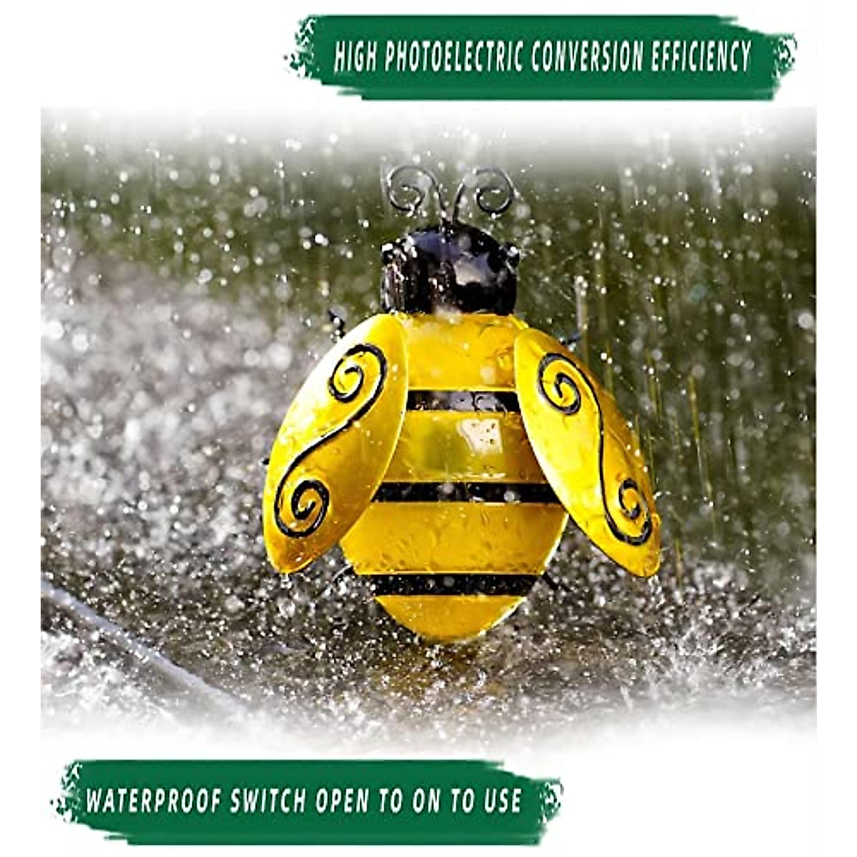 RAVTEK Solar Bee Lights, Smart Lighting Fairy Lights Outdoor with Switch, Waterproof Solar Decor Lights for Patio Garden Yard Bedroom (Yellow)