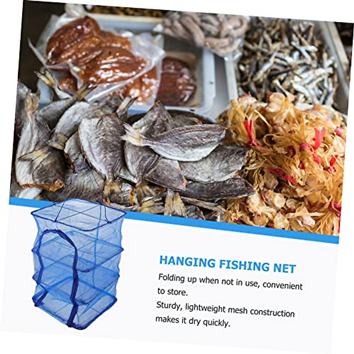 BESPORTBLE Foldable Fish Cage Fruit Dryer Hanging Clothes Drying Rack Laundry Drying Rack Collapsible Hanging Drying Net Zipper Drying Rack Folding Fish Mesh Nylon Blue Shrimp Fish Drying Net
