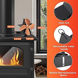 Kiriner Wood Stove Fan, 4 Blades Heat Powered Fireplace Fans for Wood/Log Burner/Fireplace, Quiet, Eco-Friendly Black Stove Fans, Circulating Warm Air Saving Fuel