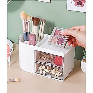 GGIANTGO Pencil Pen Holder for Desk, Office Desk Organizer with drawer, Cute Desktop Stationery Organizer, Business Card/Pen/Pencil/Stationery Holder Storage Box