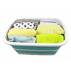 SAMMART 10L (2.6 Gallon) Collapsible Tub-Foldable Dish Tub-Portable Washing Basin-Space Saving Plastic Washtub (White/Sage Green)