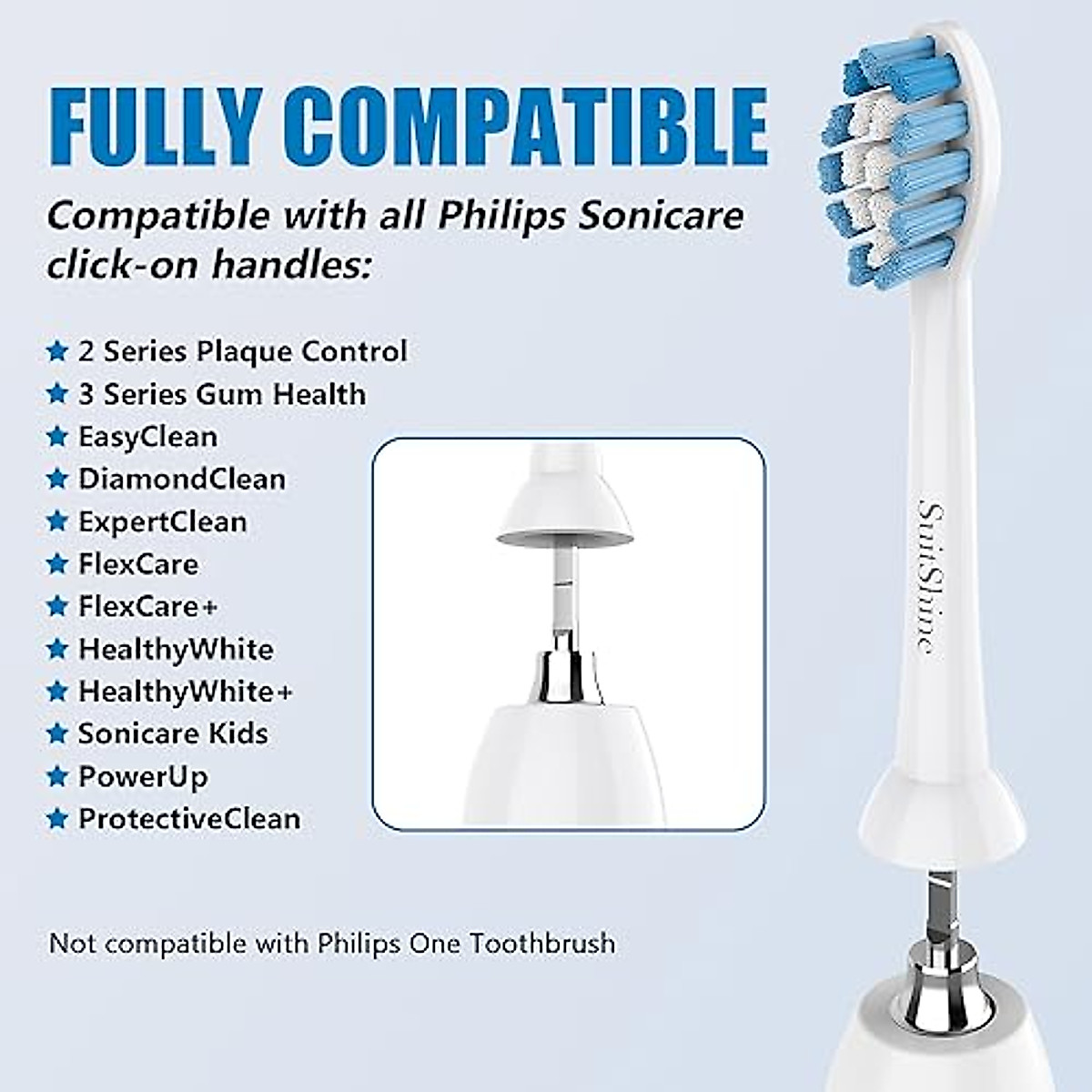 SuitShine Replacement Toothbrush Heads for Philips Sonicare Replacement Heads, Compatible with Phillips Sonicare Snap-on Electric Tooth Brushes, 6 Pack