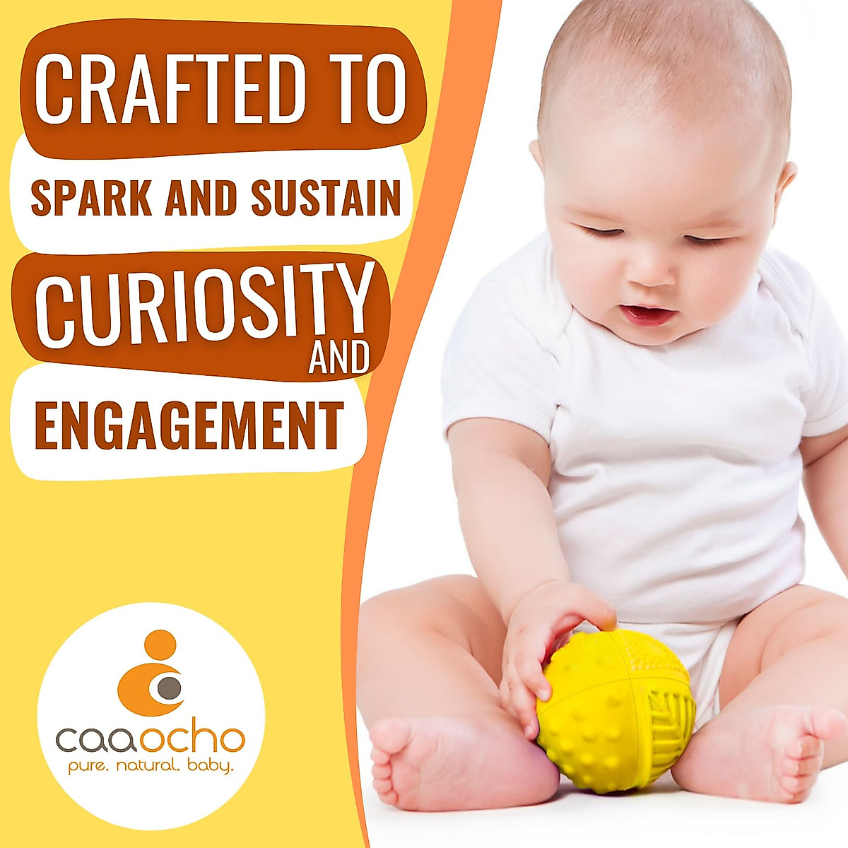 caaocho Pure Natural Rubber Sensory Ball Sunshine 3" - Sealed Hole, BPA Free Baby Ball Toy, for Sensory Play, for Sensory Development, Hole Free Baby Toy, Perfect Bouncer, Without Hole