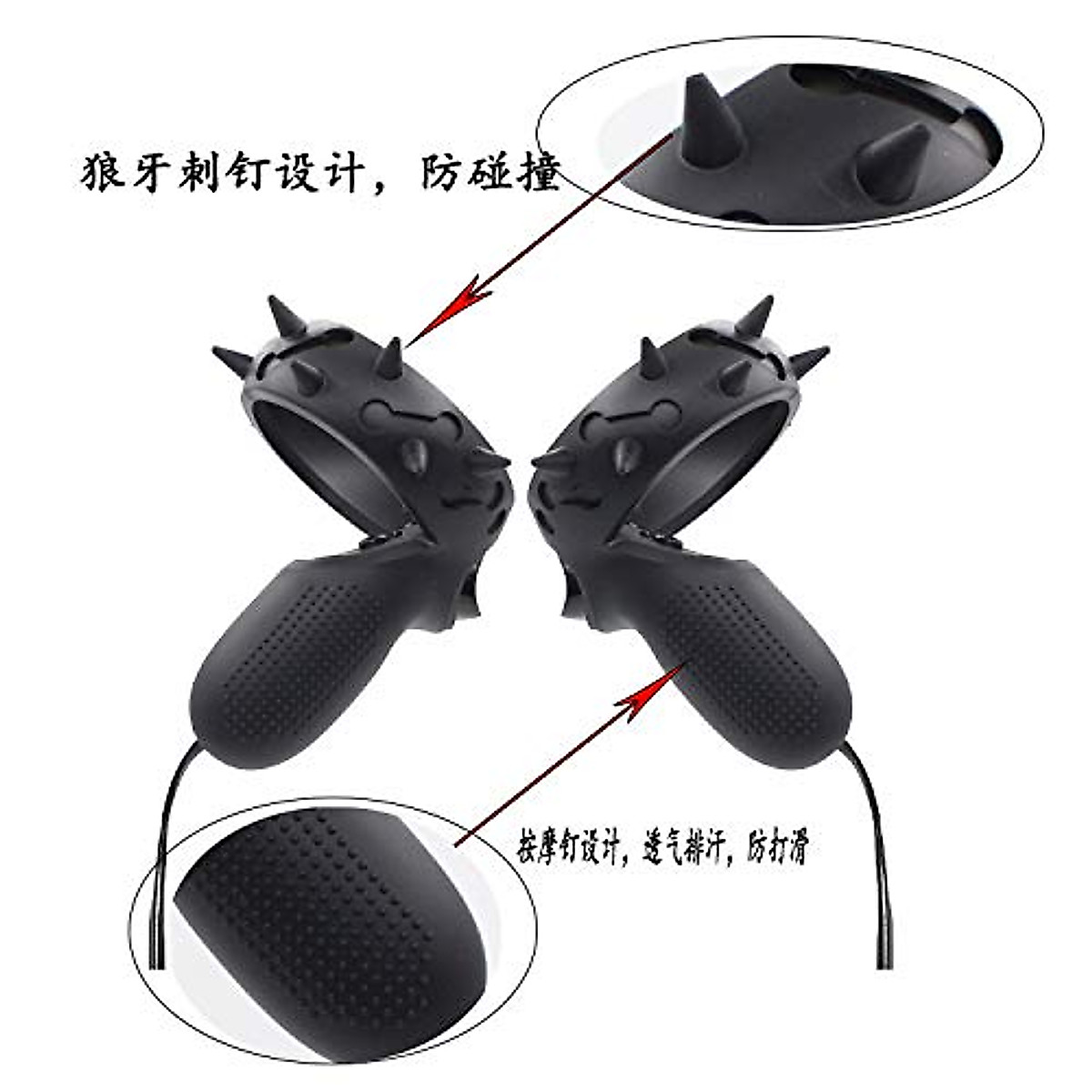 Oculus Quest/Rift S VR Controller Silicone VR Protective Spike Sleeve (Black)