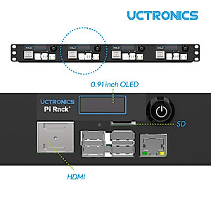 UCTRONICS Ultimate Rack with PoE Functionality for Raspberry Pi 4, 19" 1U Rackmount with PoE HAT, All IO on One Side, OLED Display, Power Switch, and Cooling Fan