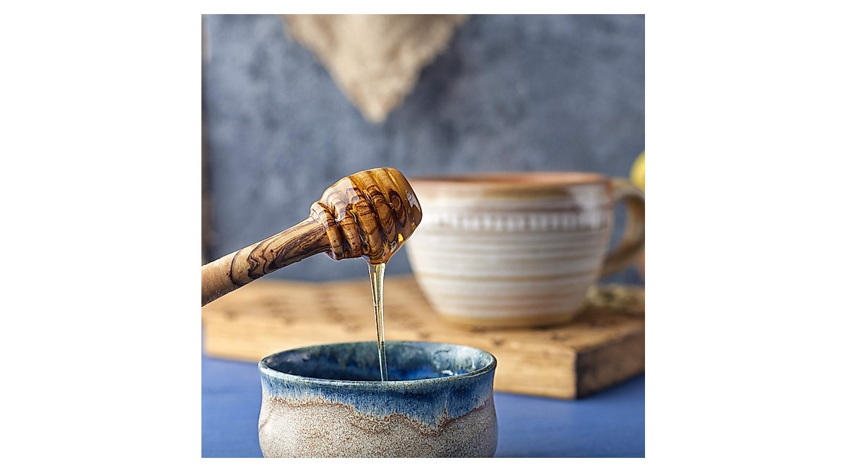 Rustic Olive Wood Honey Dipper Set - Perfect for Drizzling