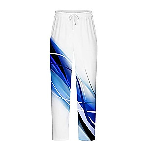 Cargo Sweatpants Mens Casual Khaki Pants Elastic Waistband Men Pants Fashion Print Cotton Linen Trousers Casual Stylish Drawstring Elastic Waist Straight Legs with Pockets Blue S