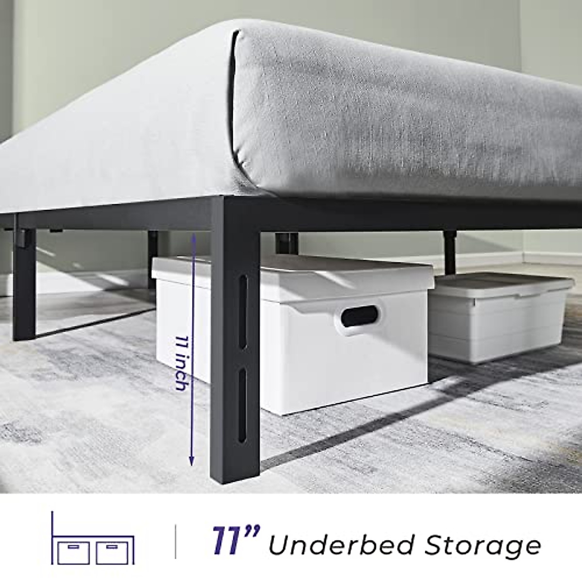 GreenForest Full Size Bed Frame Quick Lock Heavy Duty Metal Platform Bed Mattress Foundation, No Box Spring Needed, Black