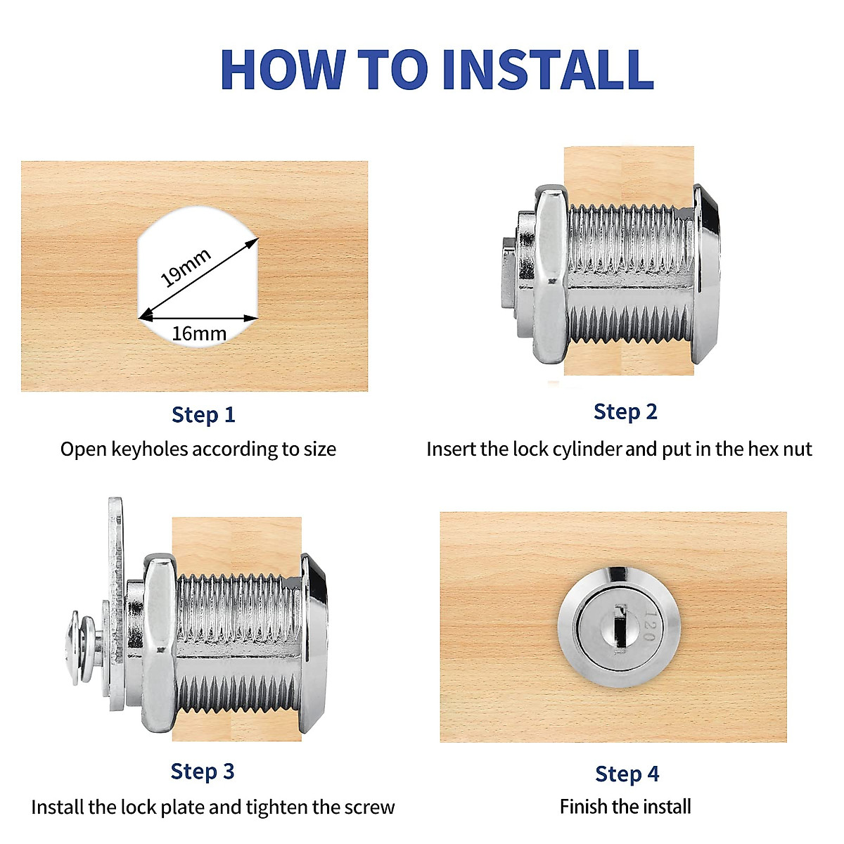 Cabinet Cam Lock, 5 Pack 1 Inch Keyed Alike Cam Lock with Keys Replacement for RV Storage Compartment Locks Truck Tool box Drawer Travel Trailer Cylinder Locks, Fits on 0.7" Max Door Thickness