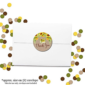 Rustic Fall Watercolor Sunflowers Thank You Sticker Labels, 40 2" Party Circle Stickers by AmandaCreation, Great for Party Favors, Envelope Seals & Goodie Bags
