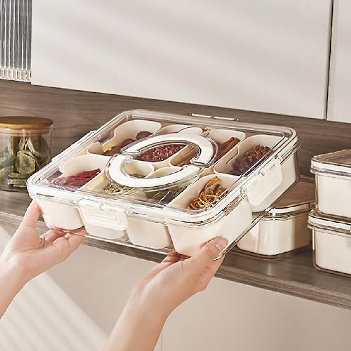 Divided Serving Tray with Lid 10 Forks 8 Compartment Snack Container Snackle Box Containers,Organizer Portable Handle for Parties, Fruits, Nuts, Outdoor Picnics (Style 1 with Animal Forks)