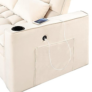 FULife 58" Convertible Sofa Couch with Pull-Out Sleeper,Adjustable Loveseat Armchair Single Bed Chair with Cup Holder,USB Port,Side Pocket&Pillows for Living Room/Apartment/Office/Studio/Small Place