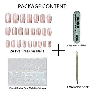 Press on Nails Cat Eye Effect Glossy Full Cover Short Almond False Nails for Women and Girls,24 Pcs Acrylic Nail Tips with Adhesive Tabs