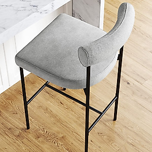 Nathan James Dahlia Counter Height Chair, Modern Barstool with Back, Mid-Century Metal Legs and Padded Cushion for Kitchen, Island and Bars, Light Grey/Black