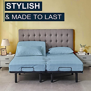 5 Piece Split California King Sheets Sets for Adjustable beds- 400 TC 100% Cotton(Light Blue Stripe)