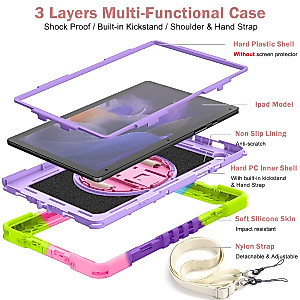 Hocase for Galaxy Tab A8 10.5" Case, with 360 Rotation Stand/Hand & Shoulder Strap, Heavy Duty Shockproof Rugged Rubber Hard Protective Case for Samsung Galaxy Tab A8 10.5" (2022) - Rainbow