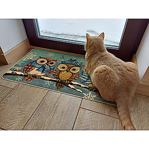 Winter Door Mat, Non Slip Owl Welcome Entrance Mats Christmas Winter Snowflake Home Decor 29 x 17 Inch Rubber Kitchen Doormat for Xmas Holiday Entryway Front Porch Farmhouse Decoration