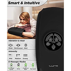 Lunix LX3 Cordless Electric Hand Massager with Compression, 6 Levels Pressure Point Therapy Massager for Arthritis, Pain Relief, Carpal Tunnel and Finger Numbness, Shiatsu Massage Machine with Heat