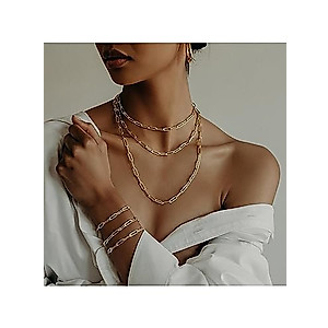 Gold Link Bracelets Sets for Women Girls, 14K Gold Plated Dainty Classic Adjustable Paperclip Layered Bracelets, Fashion Simple Chain Tennis Bracelet with Zirconia, Jewelry Gifts.