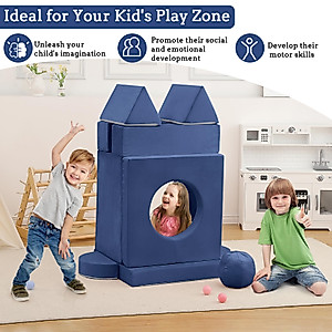 GarveeHome 12PCS Modular Kids Play Couch, Toddler Couch Child Sectional Sofa for Creative Play, Sleeping, Reading, Convertible Sofa Foam Couch Building Fort for Playroom Bedroom, Navy Blue