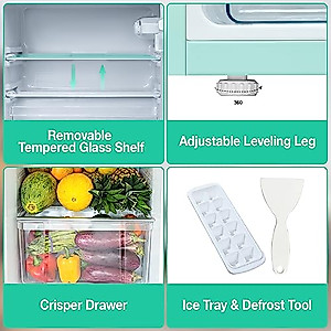 Kndko Compact Refrigerator 3.2 CU.FT. Fridge with Freezer - Dual Door Fridge - Adjustable Temperature, Energy Saving - Retro Refrigerator (Green)