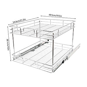 Sink Organizer and Storage,Multi-Purpose Cabinet Organizer,2-Tier Cabinet Pull Out Shelves,Pull Out Cabinet Organizer,Kitchen Helper,for Bathroom,Laundry Room,Kitchen,Pantry(Silver,21.5*19.5*15in)