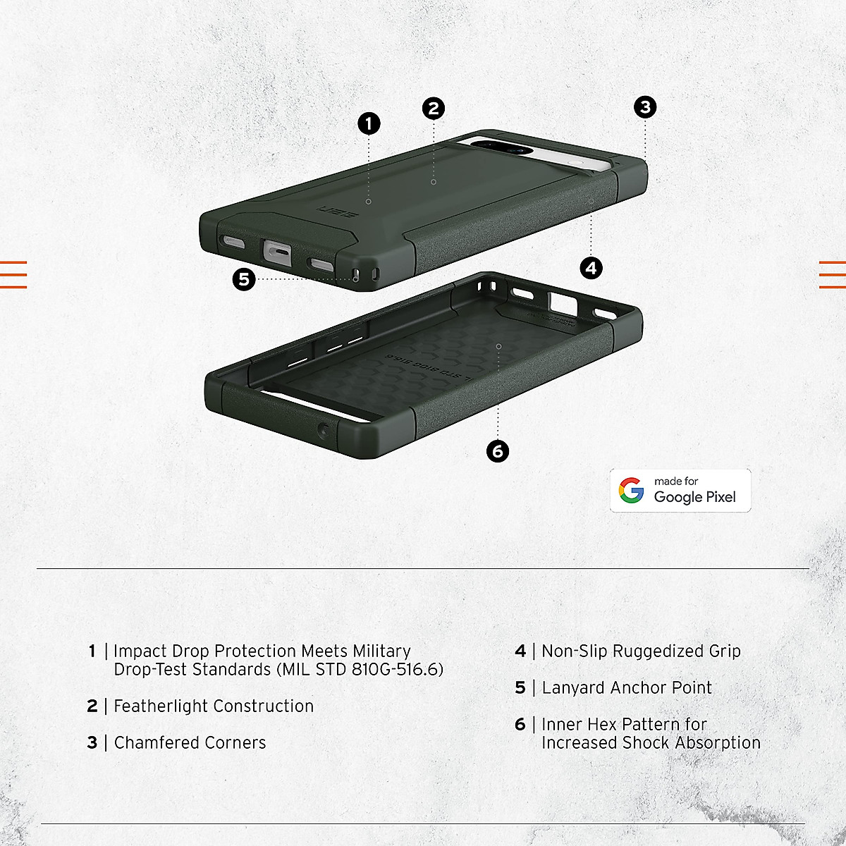 URBAN ARMOR GEAR UAG Made for Google Pixel 7A 5G Case Scout Olive Drab, Premium Rugged Lightweight TPU Dropproof Shockproof Scratch Resistant Non-slip Full Body Heavy Duty Protective Cover