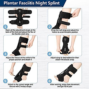 IKUSELY Upgrade Plantar Fasciitis Night Splint, Plantar Fasciitis Relief Brace, 3 Adjustable Straps Plantar Fasciitis Night Splint Relief Plantar Fasciitis, Foot Drop, Achilles Tendonitis, Day&Night (Black) (Black)
