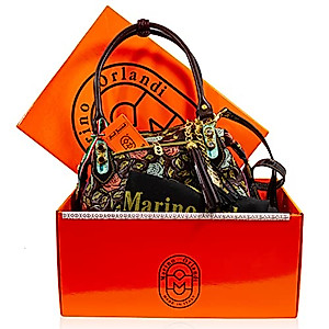 Marino Orlandi Medium Handpainted Roses Purse Chocolate Genuine Leather Tote Crossbody Bag With Italian Designer Handbag