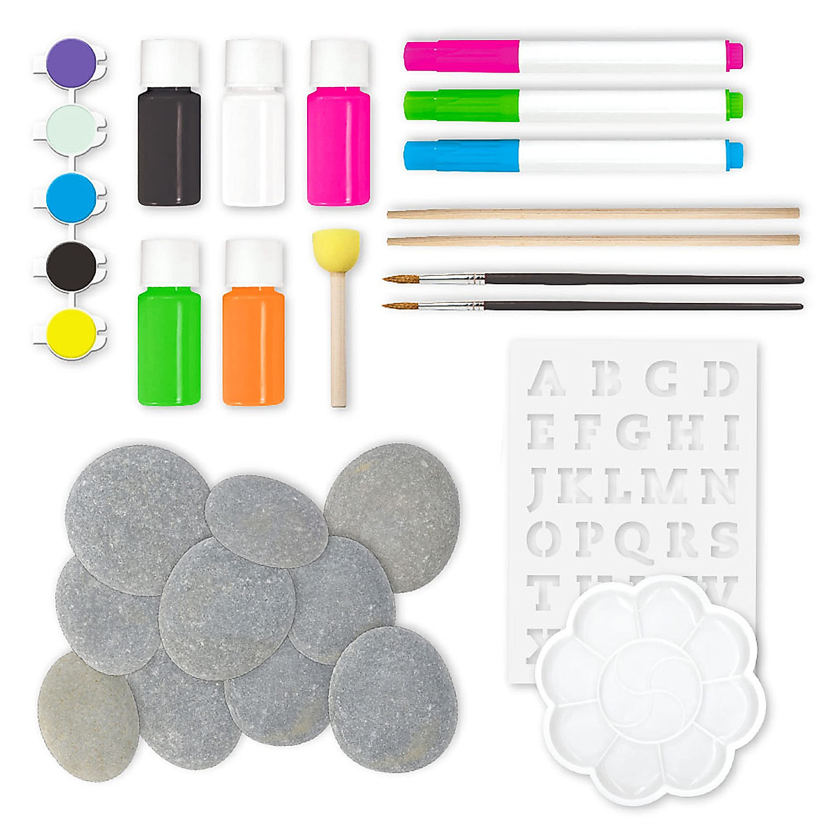 Hinkler The Complete Neon Rock Art Kit - DIY Rock Painting for Kids - Rocks, Brushes, Paint, Stencils Included - 19 Easy-to-Follow Projects - Arts and Craft for Kids Aged 8 to 12