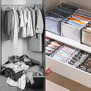 Livable Cloud 2Pcs 7 Grids drawer wardrobe organizer, jeans organizer, foldable and washable, suitable for T shirts, trousers, underwear, socks L Gray Large