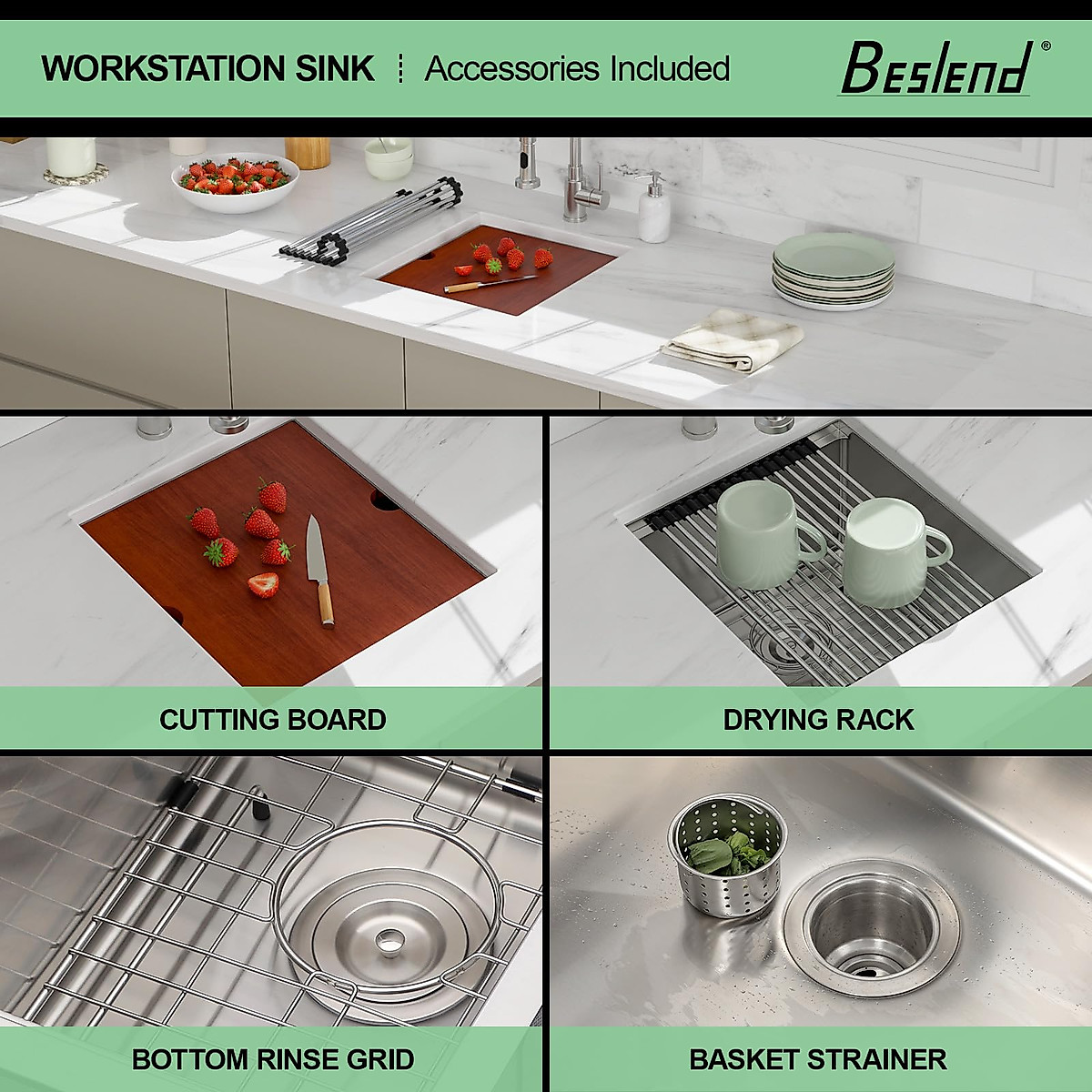 17 Undermount Kitchen Sink - Beslend 17x19 Inch Undermount Sink Ledge Workstation Kitchen Sink Stainless Steel 16 Gauge Single Bowl 10 Inch Deep Bar Prep Sink with Accessories
