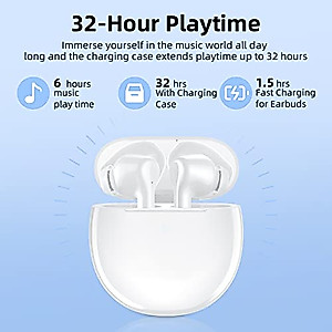 Muzzai Wireless Earbuds Bluetooth Headphones,32H Music Playtime IPX5 Waterproof Wireless Ear Buds,Touch Control Bluetooth Earbuds with Mic,Stereo Sound High and Low Voice Calls,for iPhone Android