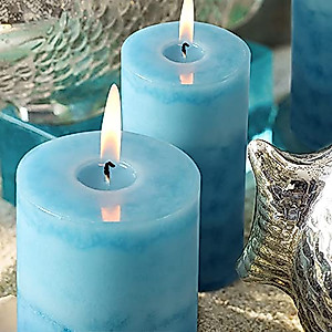 Petristrike Ocean Scented Pillar Candles,60+ Hrs Long Burning Candles, Set of 3 Blue Candles for Home Scented (3x6'')