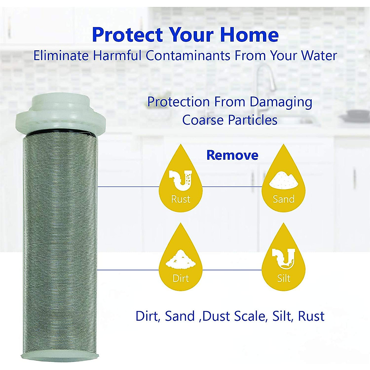 Express Water Whole House Sediment Water Filter – Spin Down Home Water Filtration System – 50 Micron Reusable Sediment Filter Cartridge – 1” and 3/4" Compatible with Filter, Mounting Bracket, Adapters