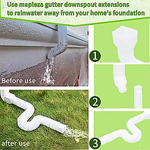 Mapleza Rain Gutter Downspout Extensions Flexible - Drain Downspout Extender - Gutter Down Spout Drain -Extend from 21 to 60 Inches (White,2Pack)