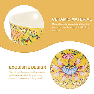 Beavorty Chinese Handmade Kungfu Tea Cup 130ml Floral Pattern Ceramic Tea Mugs Porcelain Tea Cup Tea Bowl Japanese Tea Cup Sake Cup Tea Accessories Drinkware (Yellow)