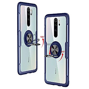 Phone Case for Xiaomi Redmi Note 8 Pro with Tempered Glass Screen Protector Clear Cover and Magnetic Stand Ring Holder Slim Hard Cell Accessories Xiami Xiomis Xiome Redme Note8 8pro Cases Men Blue
