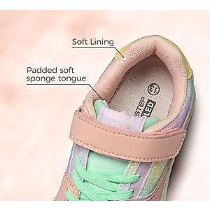 LUCKY STEP Children/Kids/Boys/Girl Comfort Casual School Low Top Sneaker Strap Athletic Tennis Running Shoes (Pink/Rainbow,Little Kids 2)