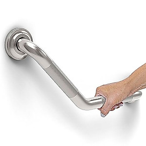 AquaChase 1-1/4 x 16inch Angled Grab Bar for Stud Mount with Knurled Grip, Bathroom Mobility Aid, ADA Compliant Heavy Duty 500lbs Support, Rustproof Stainless Steel (Brushed Nickel)