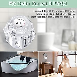 ZephyrJazz Faucet Handle Compatible with Delta Faucet RP2391, Single Clear Knob Handle Kit with Offset Hole for Shower/Tub, 2-1/2" x 2-1/8" Faucet Knob Replacement, Clear Acrylic Finish (1 Pack)